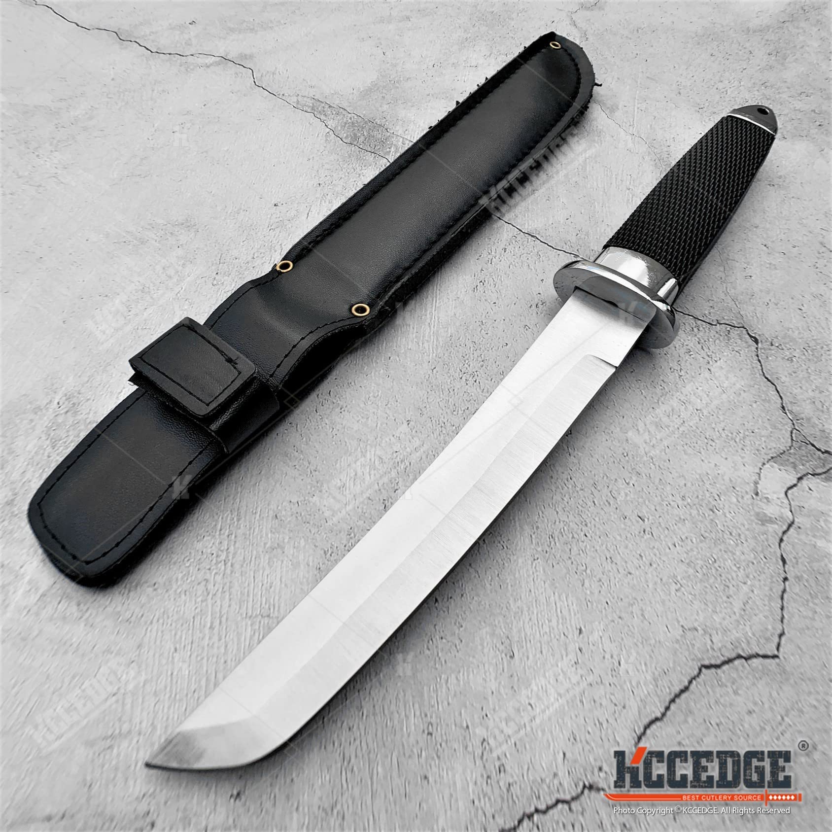 KCCEDGE BEST CUTLERY SOURCE Tactical Knife, 12.5in Full Tang 3cr13 Stainless Steel Blade, Modern Samurai Tanto Knife for Camping, Hiking, Fishing, Hunting