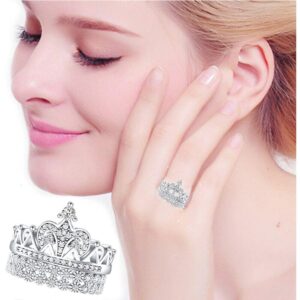 VPKJewelry 2.40 ct Real 925 Sterling Silver Wedding Engagement Crown 2 pc set Ring The best gifts for Women Ladies (6.5)