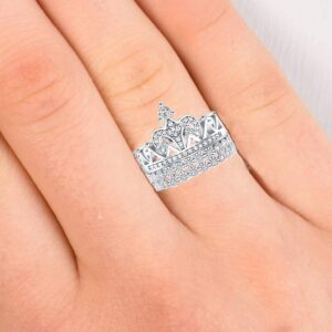 VPKJewelry 2.40 ct Real 925 Sterling Silver Wedding Engagement Crown 2 pc set Ring The best gifts for Women Ladies (6.5)