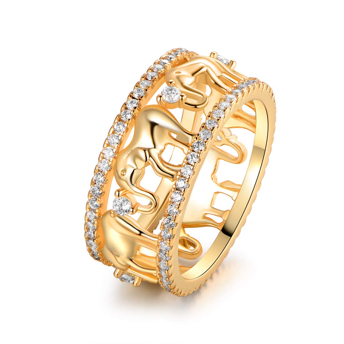 Barzel 18k Gold & 2-Tone Plated Elephant Cubic Zirconia Eternity Ring (Gold, 8)