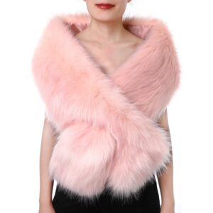 dikoaina women's winter fake faux fur scarf wrap collar shawl shrug (63"/160cm, new pure pink)