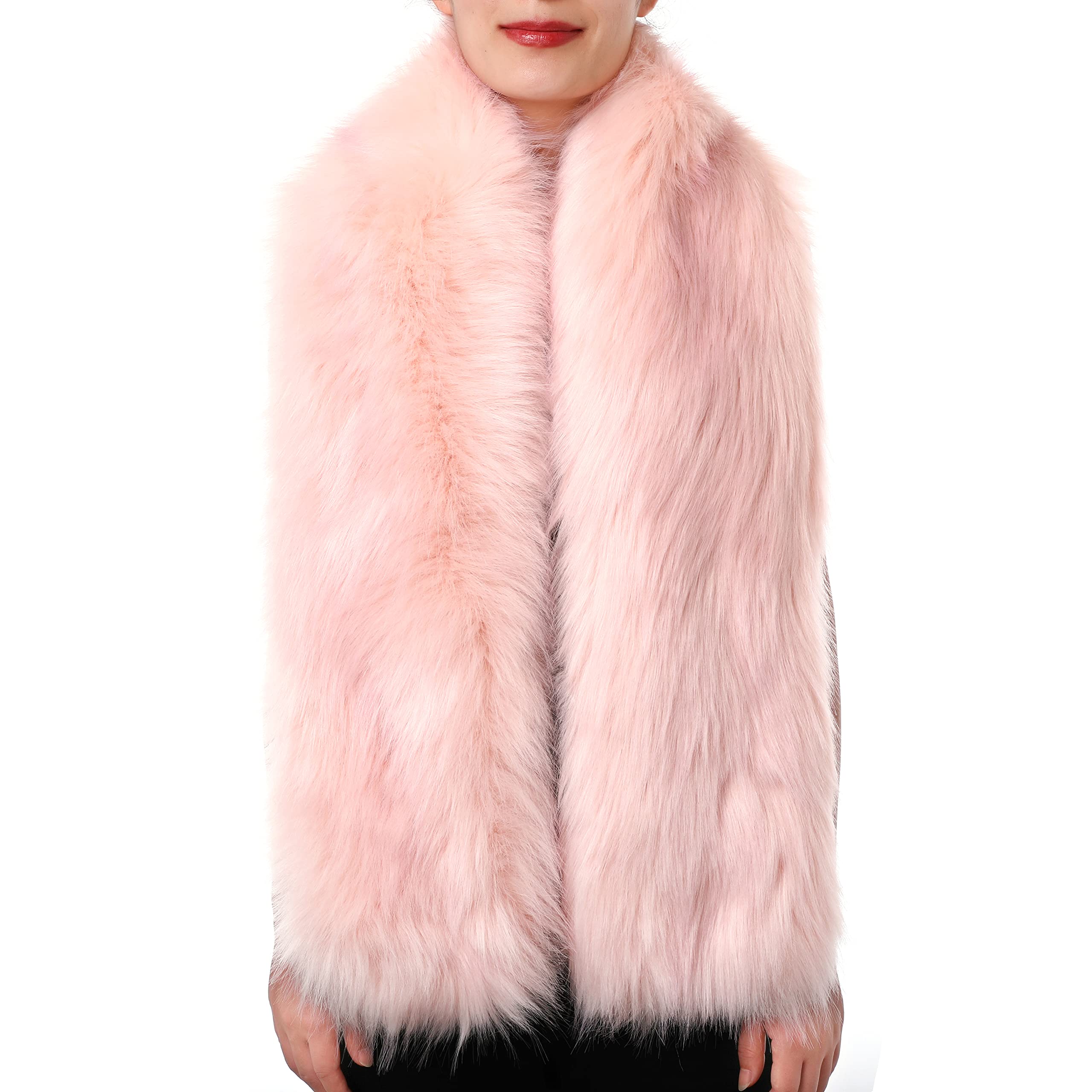 Dikoaina Women's Winter Fake Faux Fur Scarf Wrap Collar Shawl Shrug (63"/160cm, New Pure Pink)