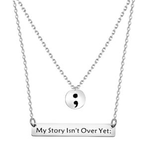 lqri my story isn't over yet necklace semicolon bar necklace set mental health suicide prevention awareness depression awareness jewelry