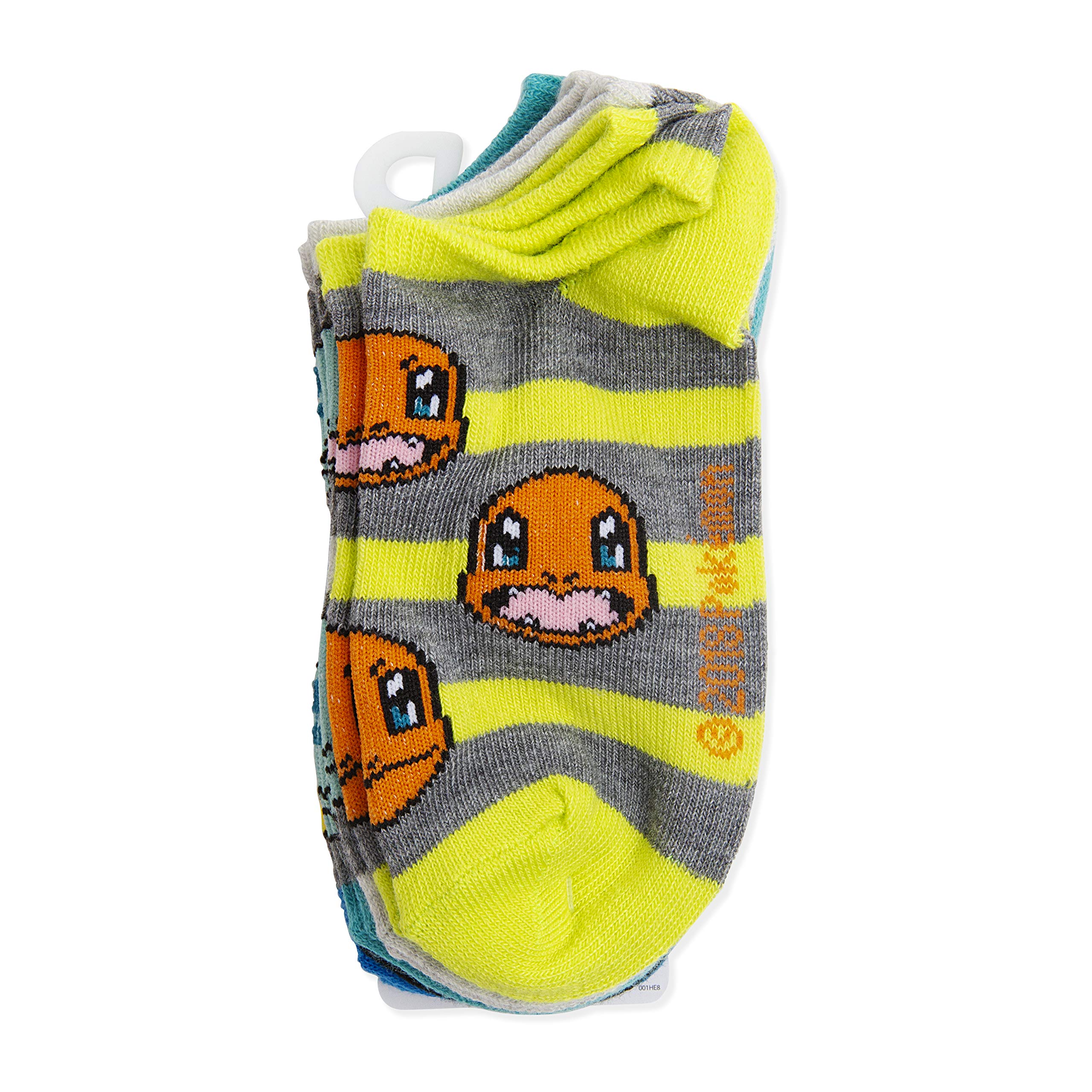 Pokemon Boys 5 Pack No Show Casual Sock, Assorted Grey Stripe, 9-11 US