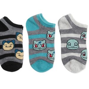 Pokemon Boys 5 Pack No Show Casual Sock, Assorted Grey Stripe, 9-11 US