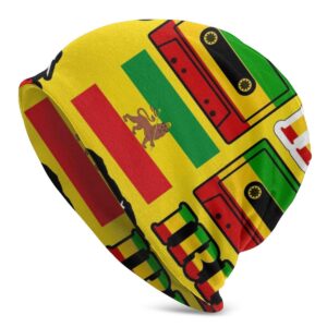 yongcoler women men rasta lion jamaican reggae flag map magnetic tape beanie cap stretch beanie hat casual hip-hop skullcap large baggy oversized knit hat for daily travel hiking running