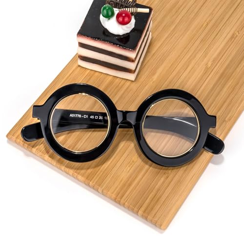 Zeelool Retro Thick Round Eyeglasses Frame for Women Men Non-prescription Clear Lens Calhoun ZOA01776-01 Black