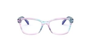 ray-ban junior girls' ry1591 square prescription eyeglass frames, violet striped multicolor/demo lens, 48 mm