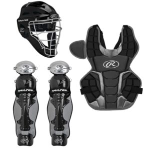 rawlings renegade 2.0 adult nocsae baseball protective catcher's gear set, black and silver