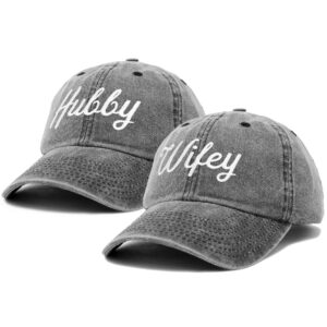 dalix wifey hubby couples dad hats baseball caps gift set of 2 in washed black