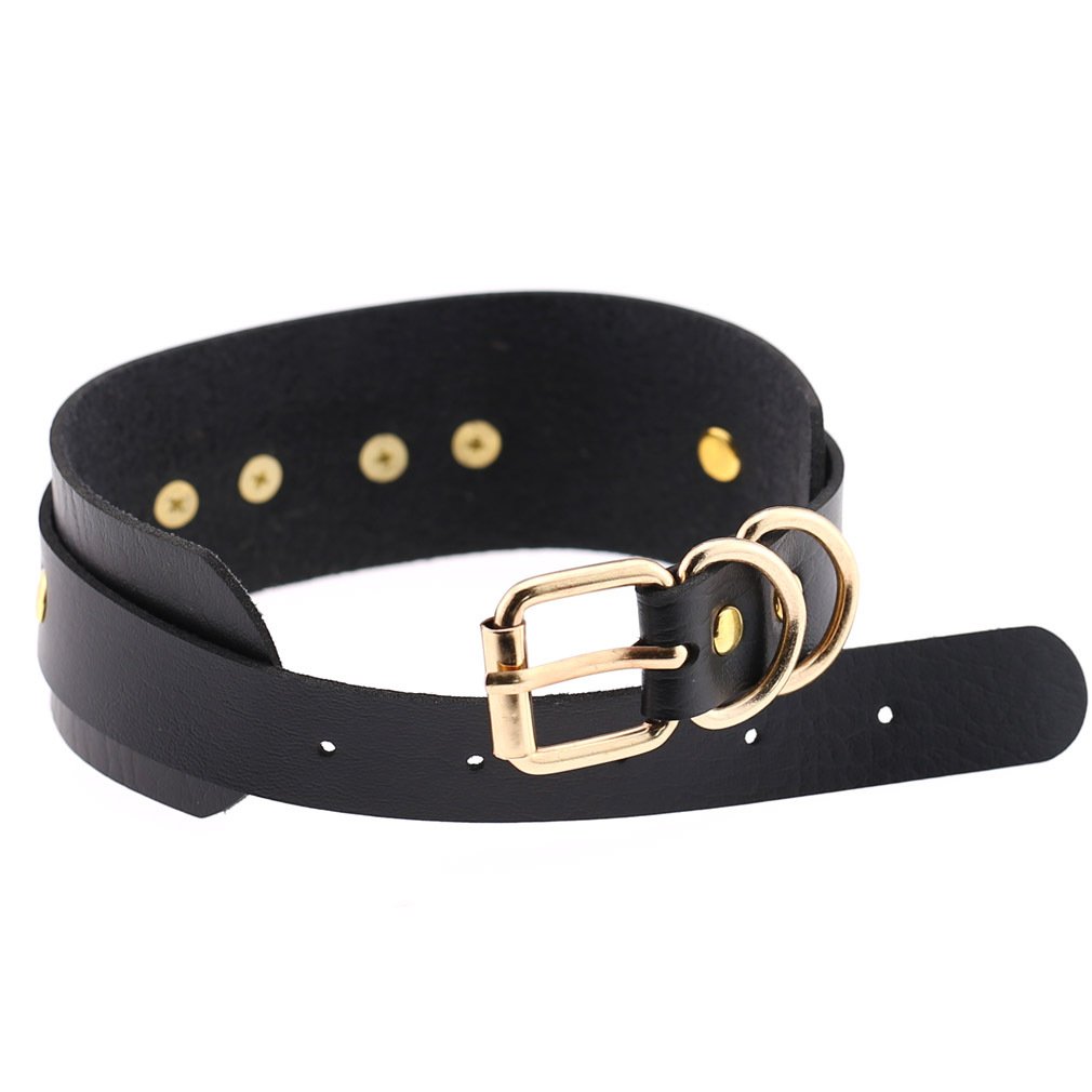 Leather Choker Collar Punk Gothic Choker Necklace For Men Women Girls (Gold Heart)