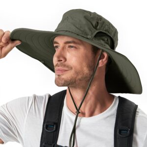 Cooltto Wide Brim Sun Hats with Waterproof Breathable for Fishing, Hiking, Camping，for Men Women Kids Army Green