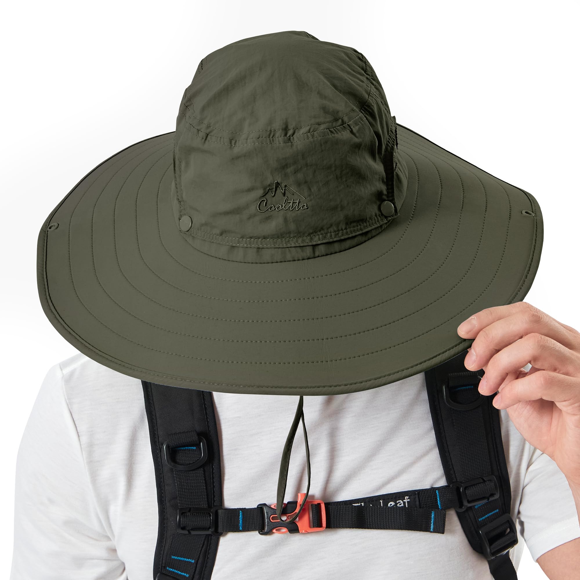 Cooltto Wide Brim Sun Hats with Waterproof Breathable for Fishing, Hiking, Camping，for Men Women Kids Army Green