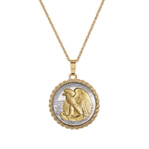 american coin treasures coin pendant necklace walking liberty half dollar– united states genuine coin | eagle reverse side| goldtone 24 inch rope chain | certificate of authenticity