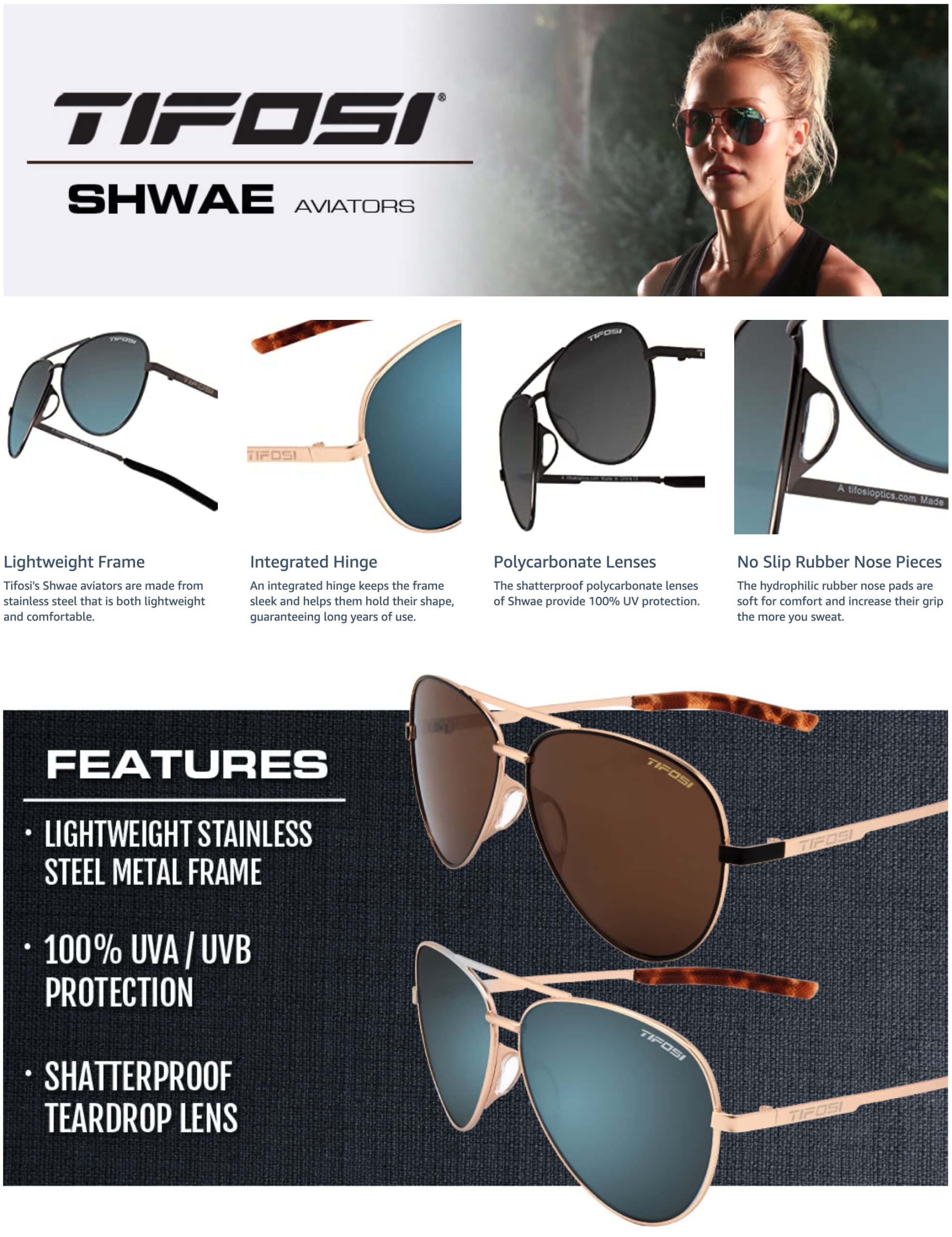 Tifosi Optics Shwae Aviator Sunglasses (Midnight Gold, Brown)