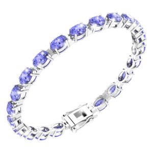 belinda jewelz - gemstone tennis bracelet, gemstone bracelet with 21 oval gems, 925 sterling silver tanzanite jewelry, tanzanite bracelet with box and tongue latch, 7”