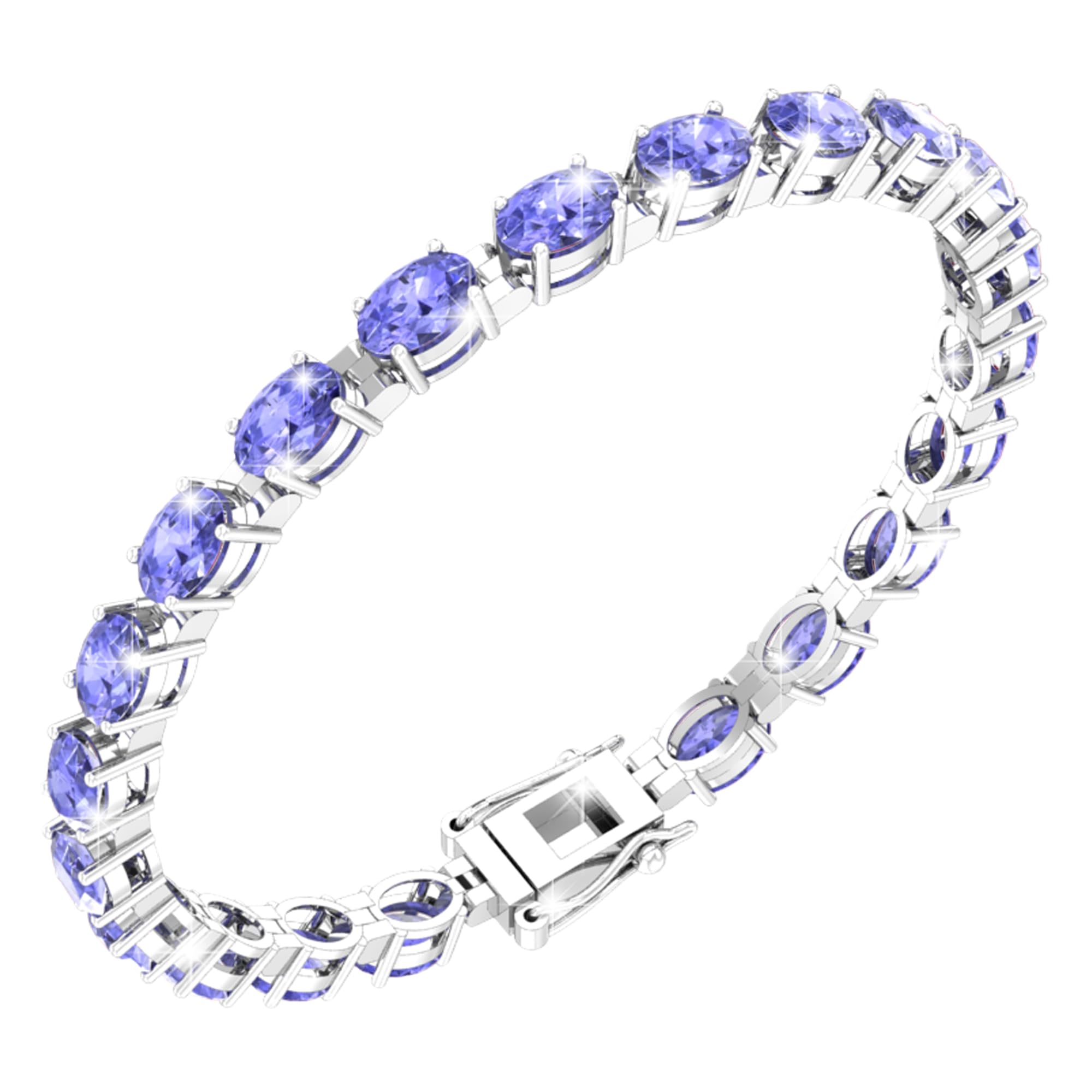 Belinda Jewelz - Gemstone Tennis Bracelet, Gemstone Bracelet with 21 Oval Gems, 925 Sterling Silver Tanzanite Jewelry, Tanzanite Bracelet with Box and Tongue Latch, 7”