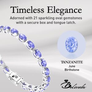 Belinda Jewelz - Gemstone Tennis Bracelet, Gemstone Bracelet with 21 Oval Gems, 925 Sterling Silver Tanzanite Jewelry, Tanzanite Bracelet with Box and Tongue Latch, 7”