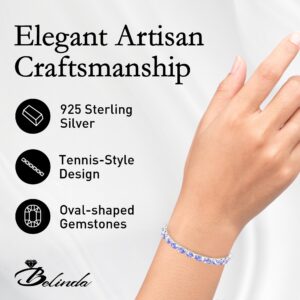 Belinda Jewelz - Gemstone Tennis Bracelet, Gemstone Bracelet with 21 Oval Gems, 925 Sterling Silver Tanzanite Jewelry, Tanzanite Bracelet with Box and Tongue Latch, 7”