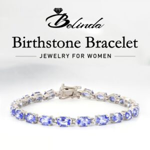 Belinda Jewelz - Gemstone Tennis Bracelet, Gemstone Bracelet with 21 Oval Gems, 925 Sterling Silver Tanzanite Jewelry, Tanzanite Bracelet with Box and Tongue Latch, 7”