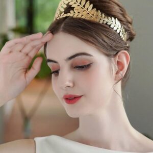 HIPIHOM Greek Goddess Crown Bridal Gold Leaf Headband Wedding Party Halloween Headpiece