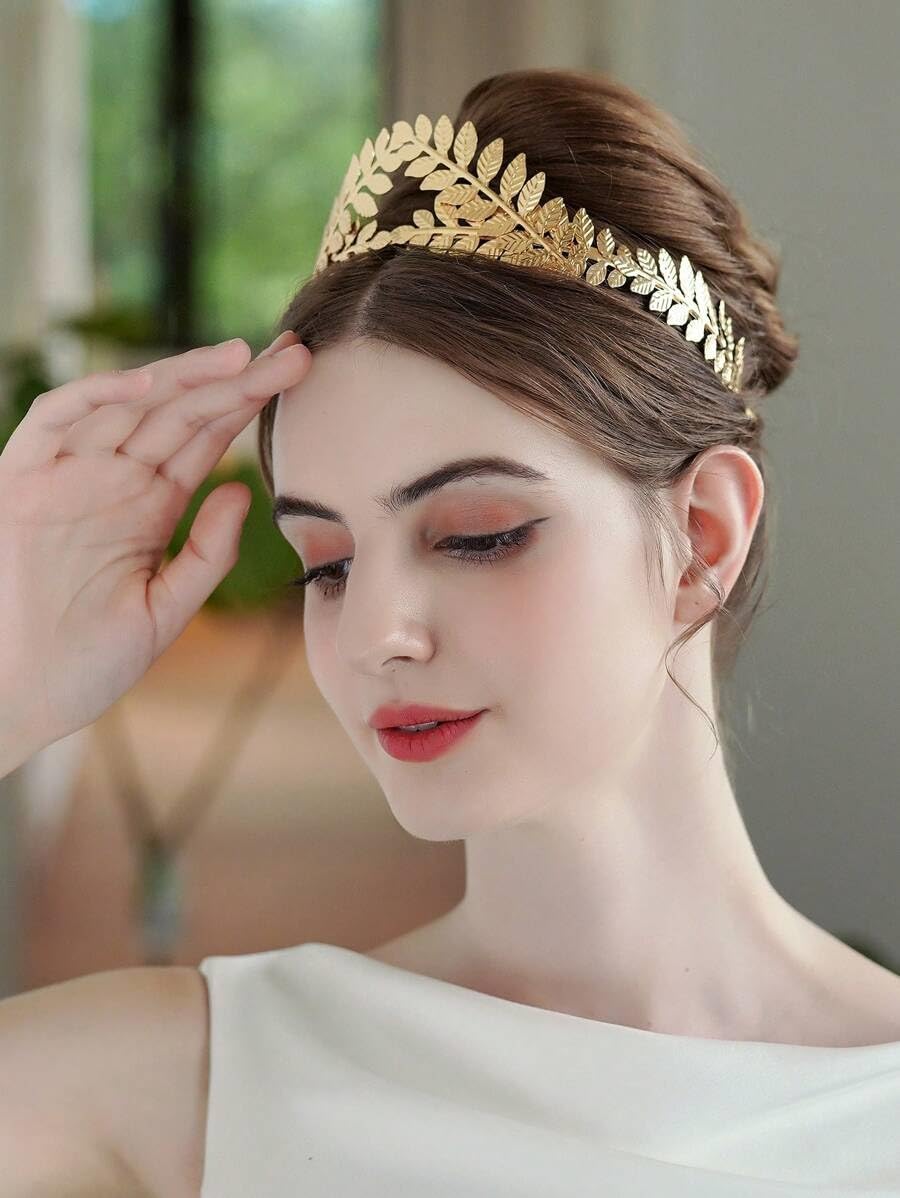 HIPIHOM Greek Goddess Crown Bridal Gold Leaf Headband Wedding Party Halloween Headpiece