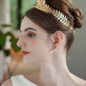 HIPIHOM Greek Goddess Crown Bridal Gold Leaf Headband Wedding Party Halloween Headpiece