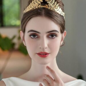 HIPIHOM Greek Goddess Crown Bridal Gold Leaf Headband Wedding Party Halloween Headpiece