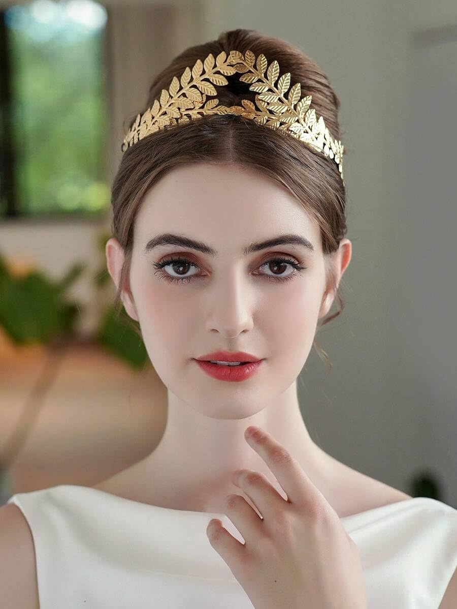 HIPIHOM Greek Goddess Crown Bridal Gold Leaf Headband Wedding Party Halloween Headpiece