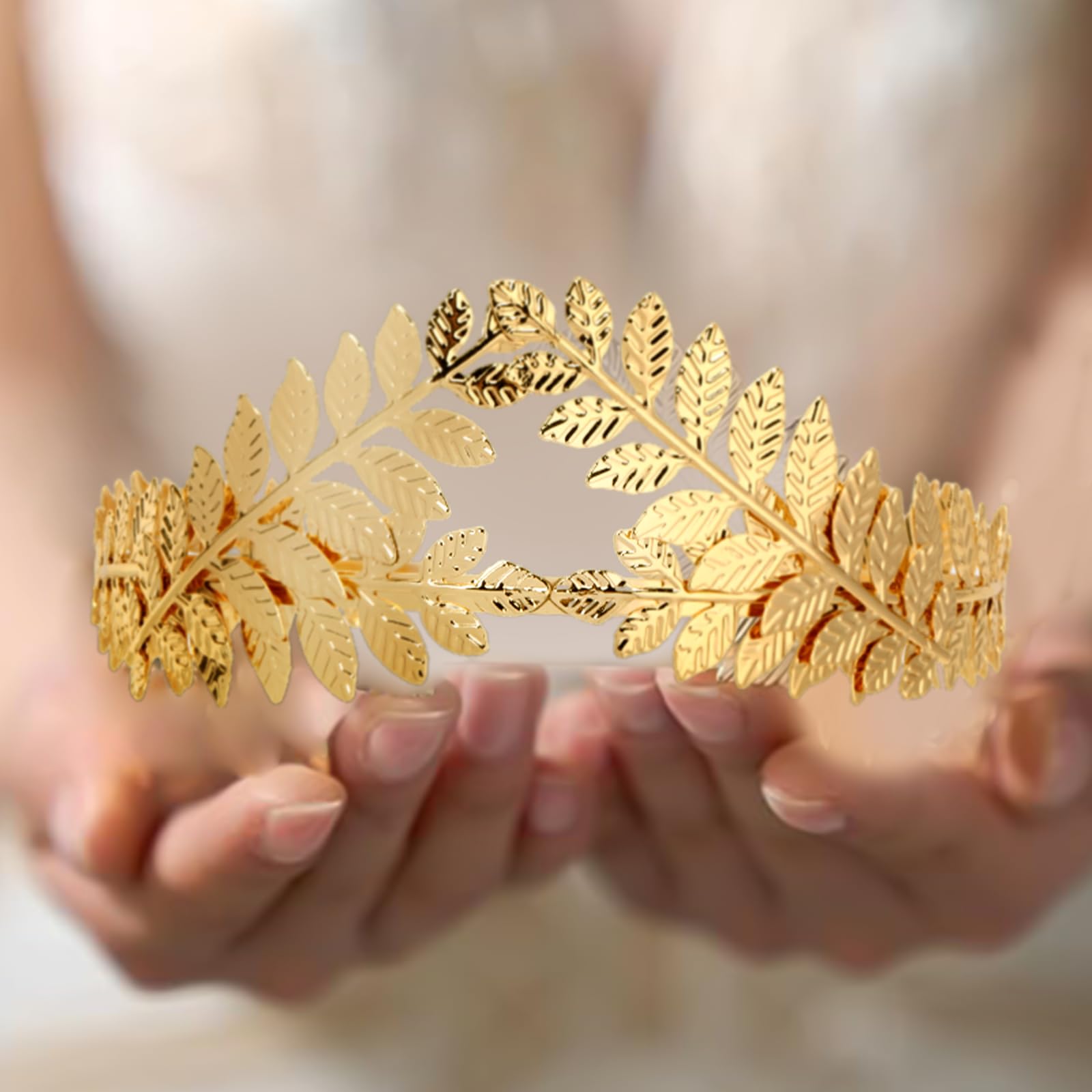 HIPIHOM Greek Goddess Crown Bridal Gold Leaf Headband Wedding Party Halloween Headpiece