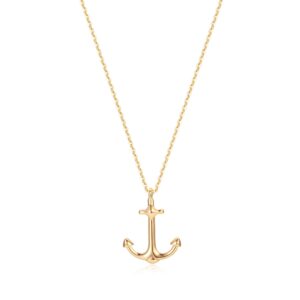 mevecco gold dainty anchor pendant necklace,14k gold plated cute horizontal hammered necklace for women