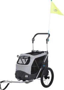 trixie 2-in-1 dog bike trailer and pet stroller for medium dogs up to 66 lbs, quick set-up and fold down, gray