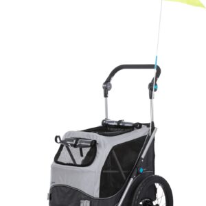 TRIXIE 2-in-1 Dog Bike Trailer and Pet Stroller for Medium Dogs up to 66 lbs, Quick Set-up and Fold Down, Gray