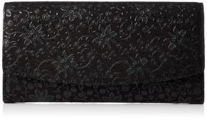 indenya 2314-01-169 long wallet, bundle z, black deerskin x black lacquer, clematis pattern