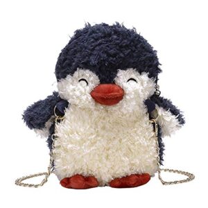 qzunique plush penguin purse for women fluffy toy novelty animal handbag faux fur kawaii crossbody shoulder bag chain wallet gift for girls