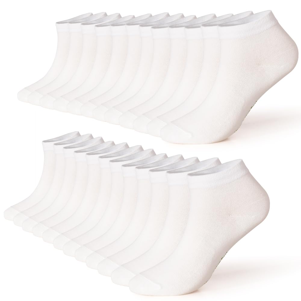 EnerWear-Coolmax 24 Pack Men's Casual Cotton Low Cut No Show Ankle Socks (10-13/24Pair, White)