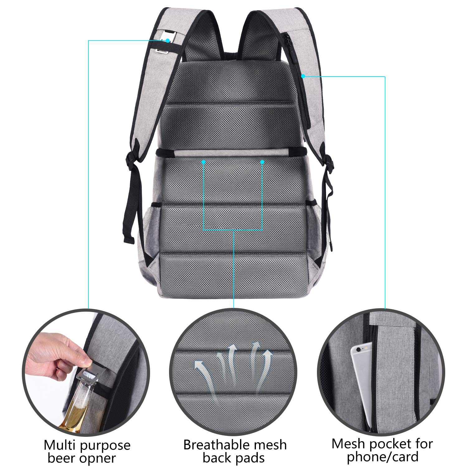 FORICH Backpack Cooler Leakproof Insulated Waterproof Backpack Cooler Bag, Lightweight Soft Beach Cooler Backpack for Men Women to Work Lunch Picnics Camping Hiking, 30 Cans