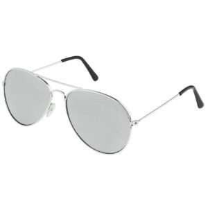 skeleteen silver mirrored aviator sunglasses - military style mirror sun glasses with metal frame and uv 400 protection