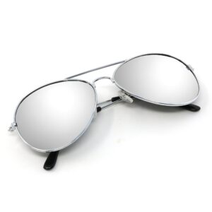 Skeleteen Silver Mirrored Aviator Sunglasses - Military Style Mirror Sun Glasses with Metal Frame and UV 400 Protection