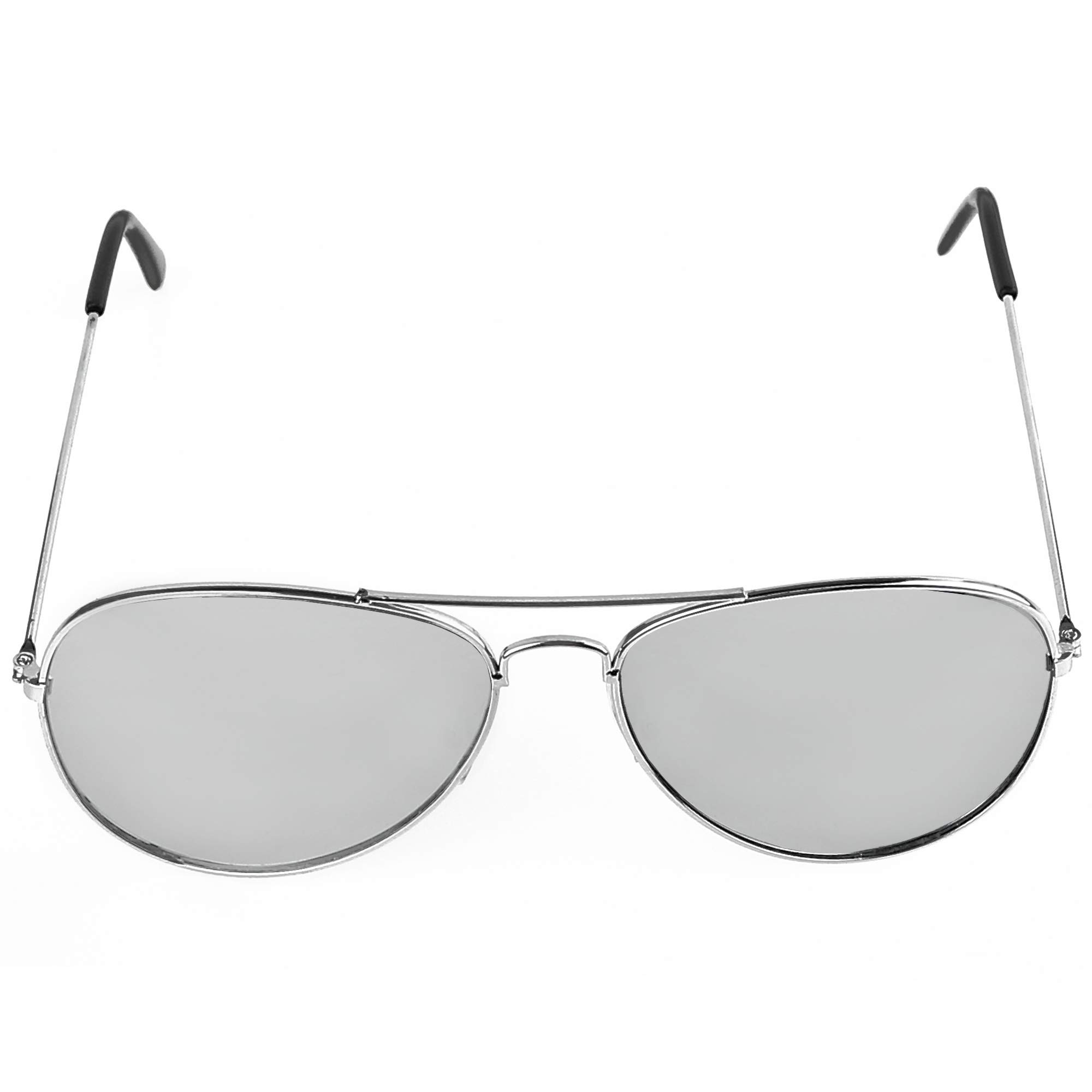 Skeleteen Silver Mirrored Aviator Sunglasses - Military Style Mirror Sun Glasses with Metal Frame and UV 400 Protection