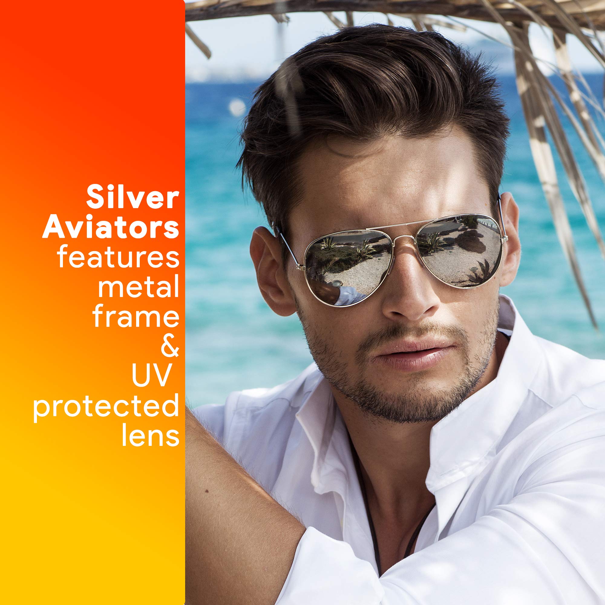 Skeleteen Silver Mirrored Aviator Sunglasses - Military Style Mirror Sun Glasses with Metal Frame and UV 400 Protection