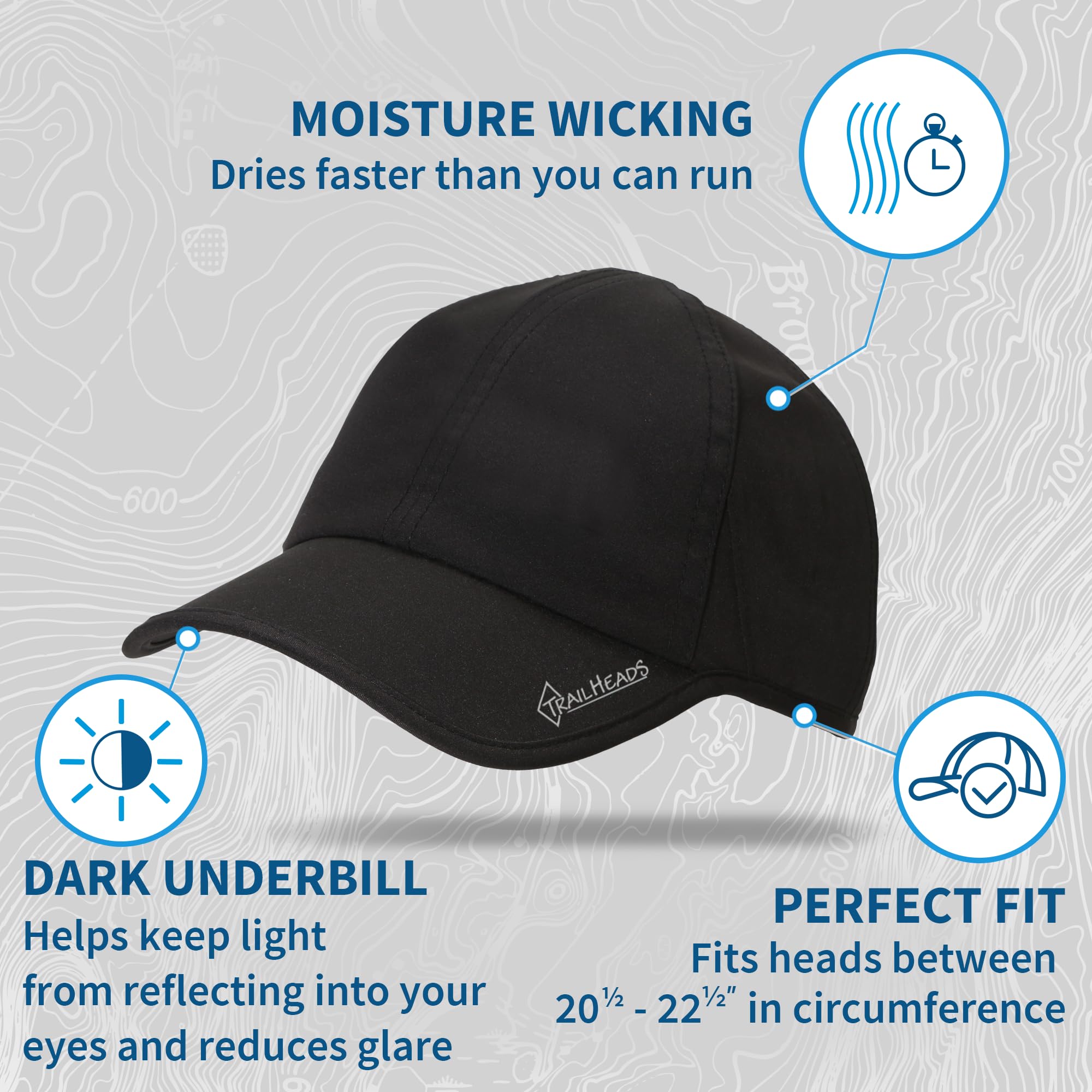 TrailHeads UV Protection Running Hats for Women, 50+ UPF - Summer Hats for Women Baseball Cap - Tennis, Golf, Gym, Workout Black