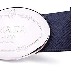 Prada Navy Blue Saffiano Leather Belt Brushed Silver Buckle 105/42 2CM046