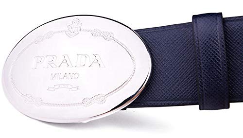 Prada Navy Blue Saffiano Leather Belt Brushed Silver Buckle 105/42 2CM046