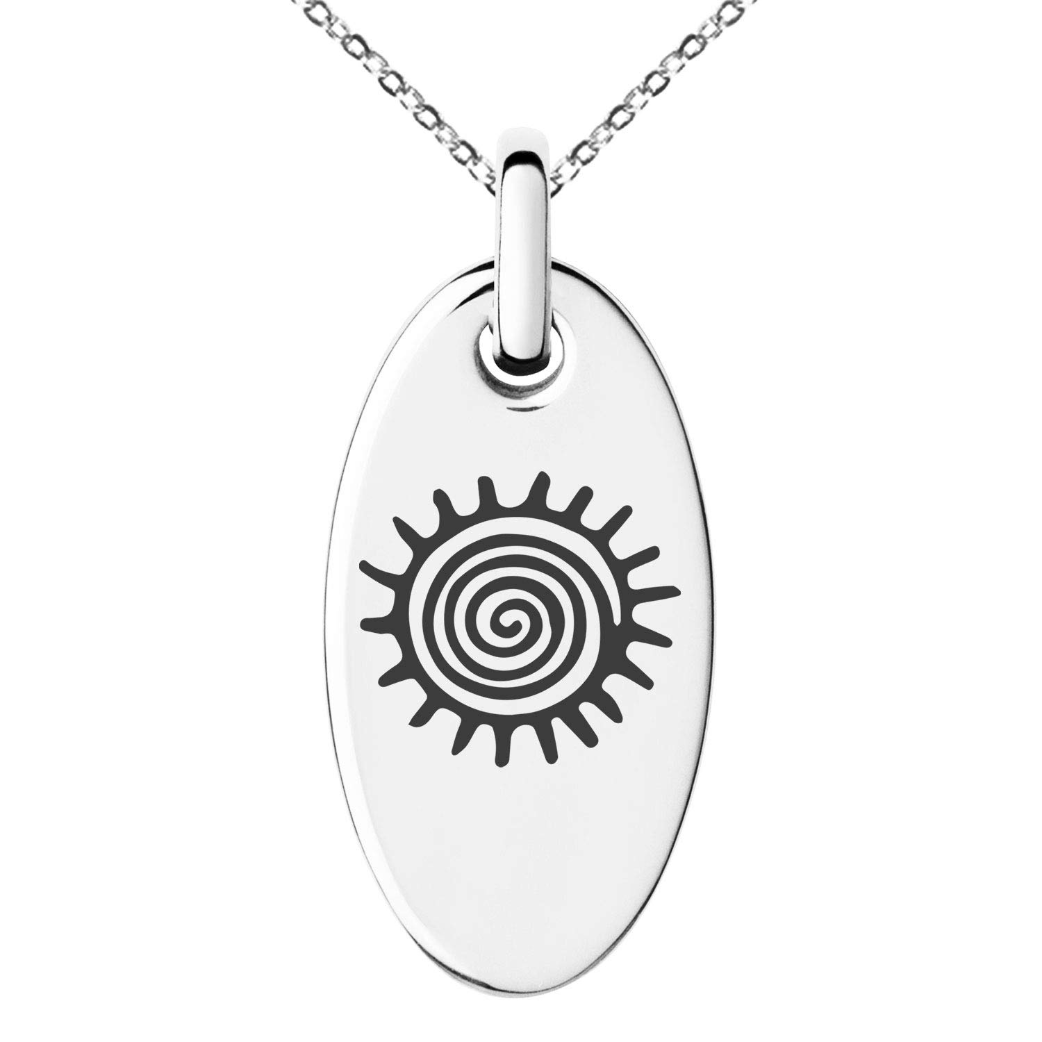 Tioneer Stainless Steel Shaman Emblem Small Oval Charm Pendant Necklace