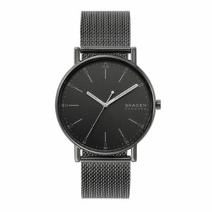 skagen men's signatur three-hand gray stainless steel mesh band watch (model: skw6577)