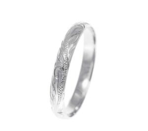 arthur's jewelry 14k solid white gold hand engraved hawaiian princess scroll band ring 3mm size 7