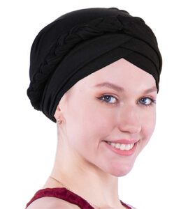 awlsyj chemo cancer head hat cap ethnic bohemia pre-tied twisted braid hair cover wrap turban headwear (a black)