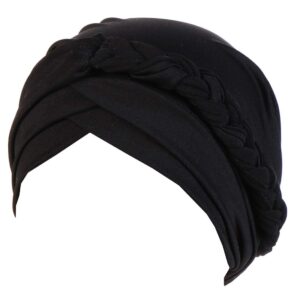 Awlsyj Chemo Cancer Head Hat Cap Ethnic Bohemia Pre-Tied Twisted Braid Hair Cover Wrap Turban Headwear (A Black)