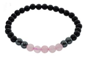 ltc designs 6mm black tourmaline and rose quartz metaphysical healing yoga stretch bracelet of protection, love and stress relief, 7.5" for men,and women